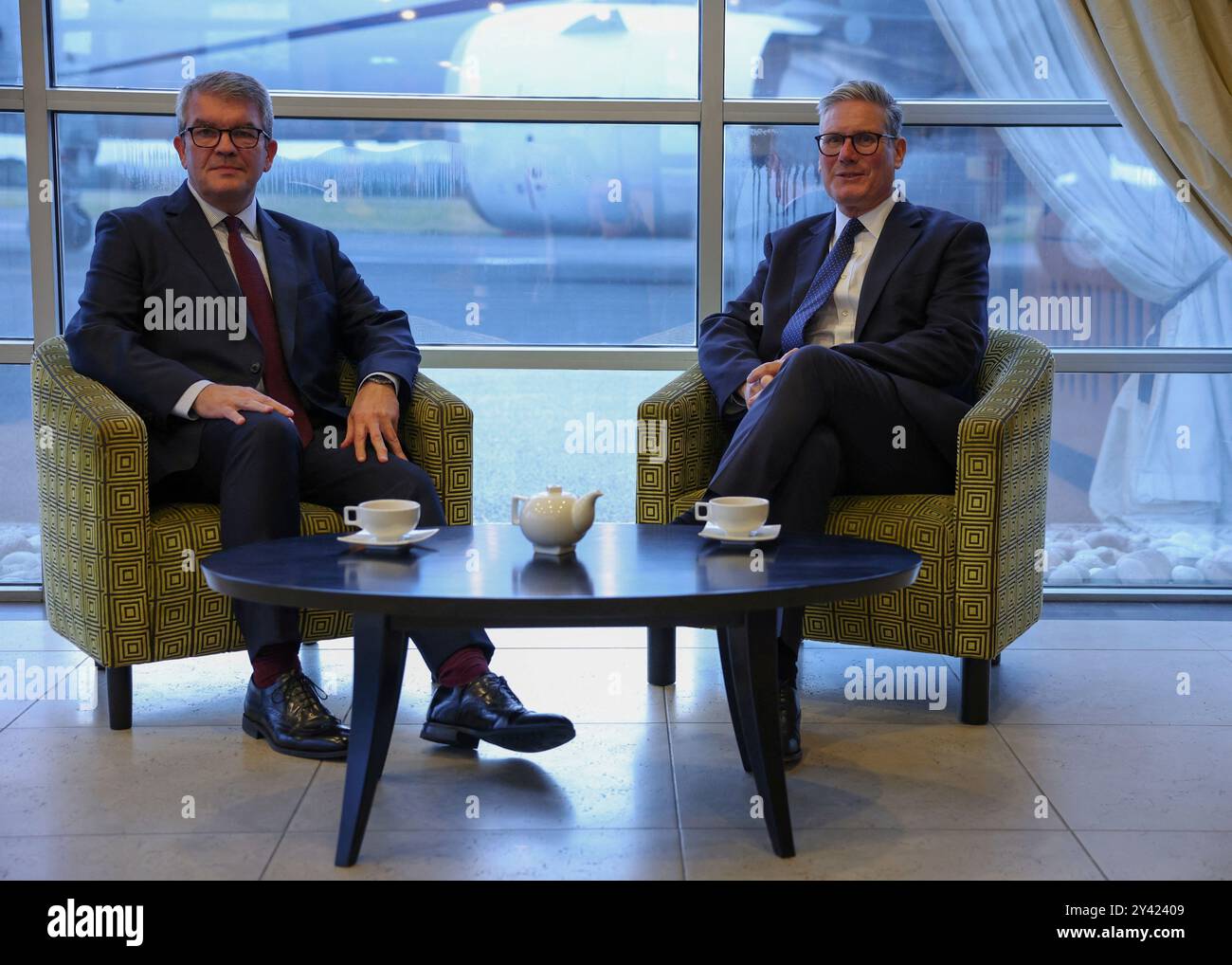 Britain's Prime Minister Keir Starmer, right, meets with the new U.K ...