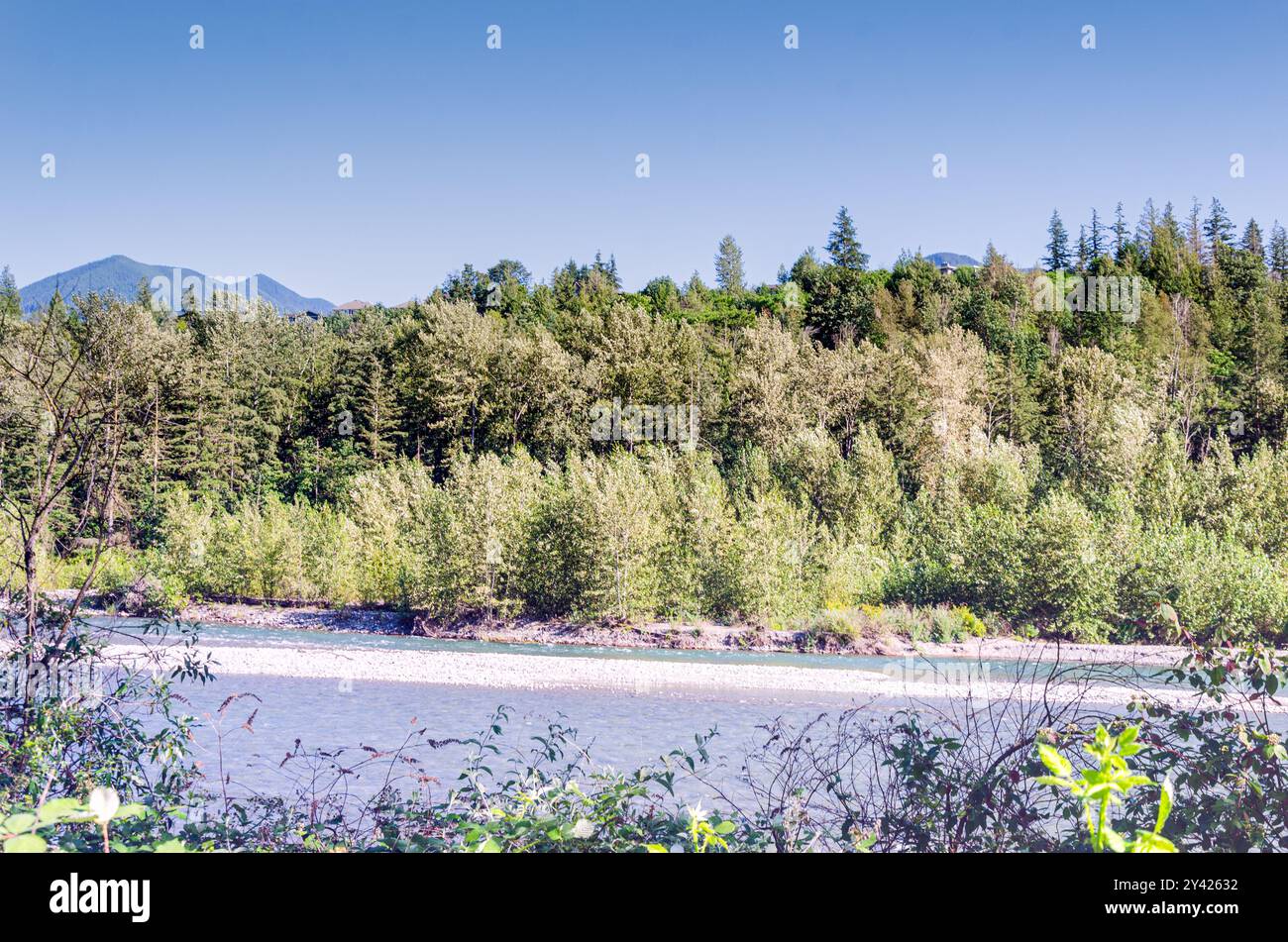 View of the Vedder River winding through Chilliwack, British C,olumnbia ...