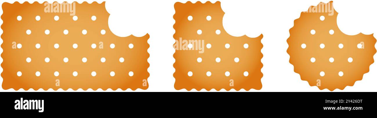 Set of bitten crackers. Sweet or salty biscuit cookies in round, square ...
