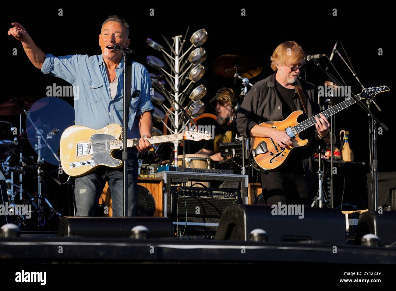 Bruce Springsteen, left, and Trey Anastasio perform during the 2024 Sea ...