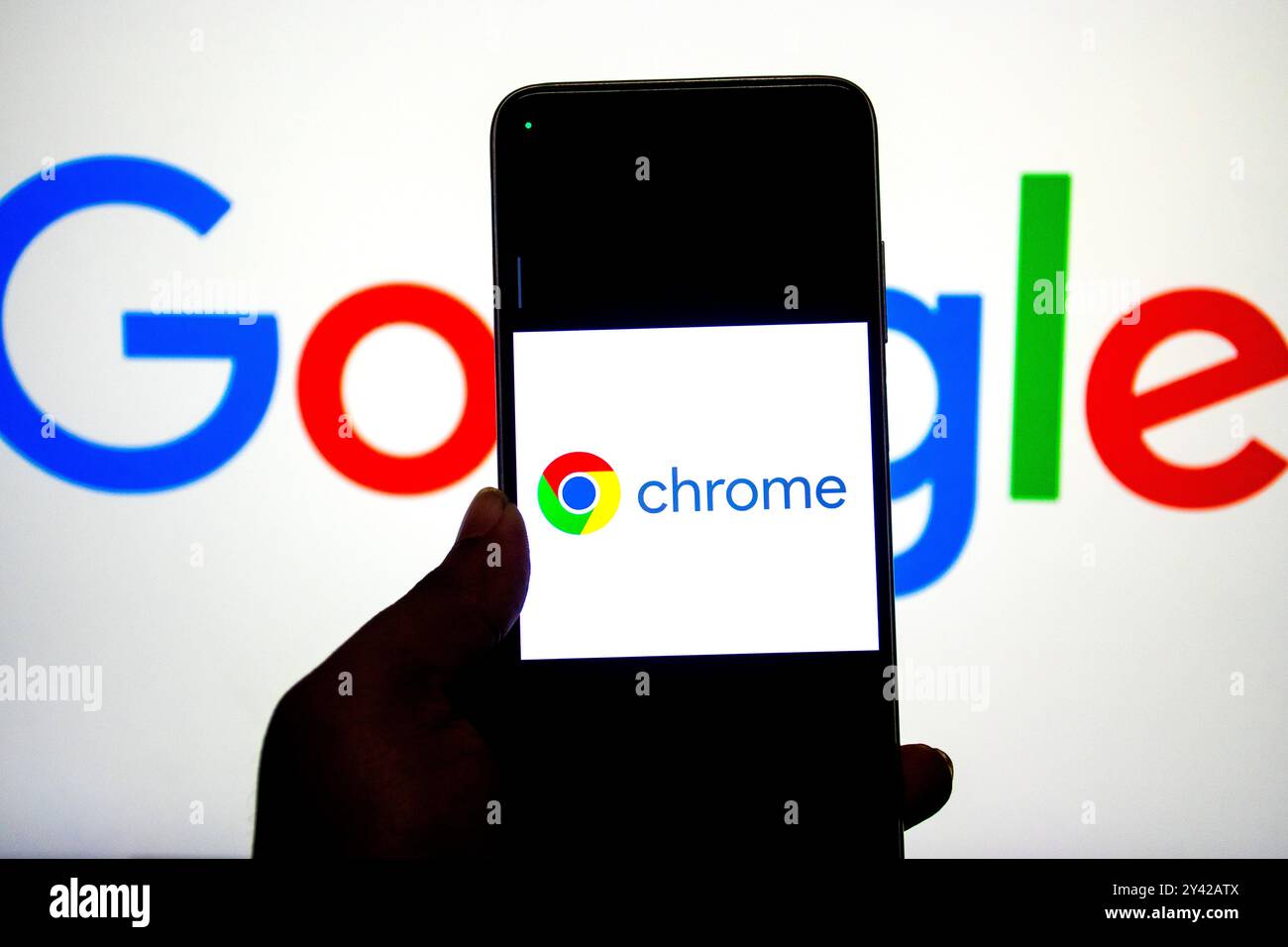 In this photo illustration, a Google Chrome logo seen displayed on a ...
