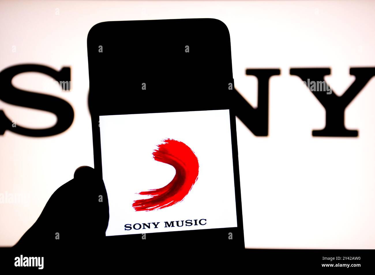 In this photo illustration, a SONY Music logo seen displayed on a ...