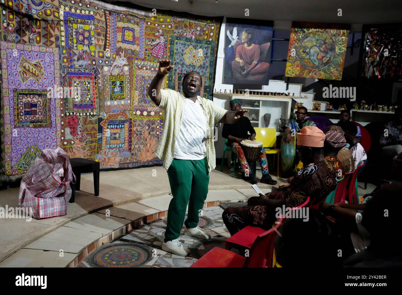 Actor Segun Lafup Ogundipe performs a stage play on migration in Ibadan ...