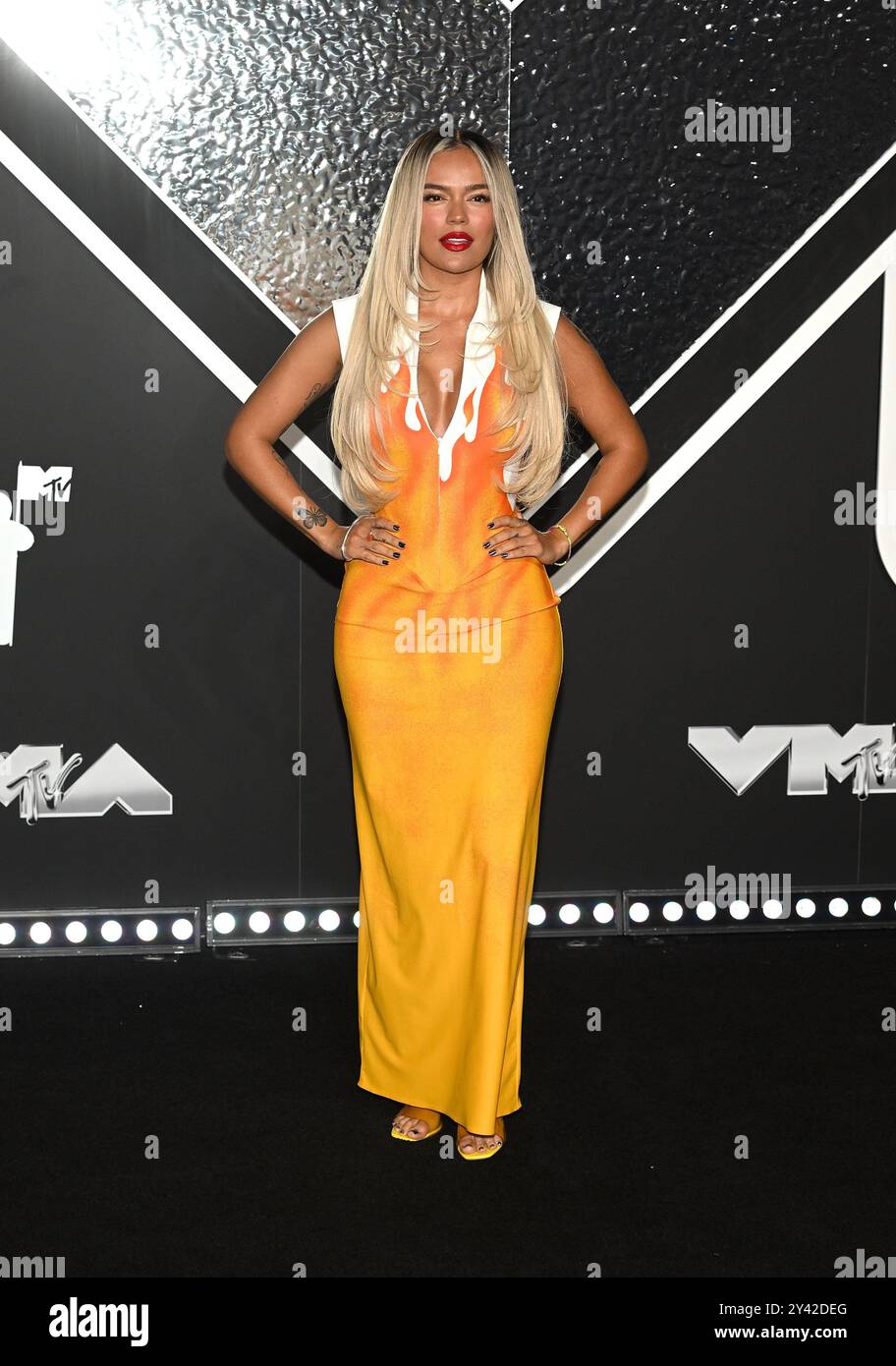 Karol G attends the 2024 MTV Video Music Awards at UBS Arena on ...