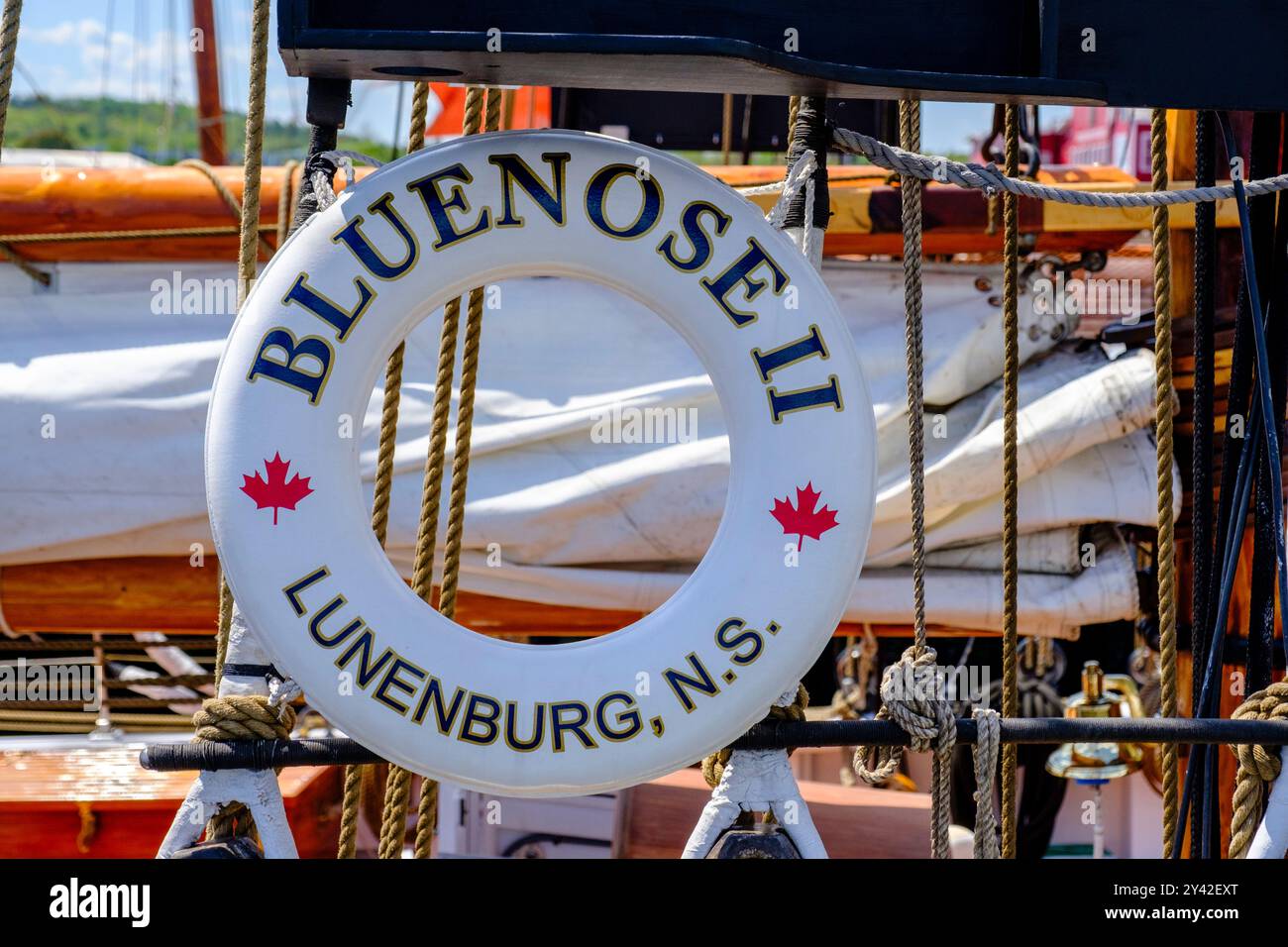 Bluenose II schooner tall ship moored on Lunenburg Harbour, Nova Scotia ...