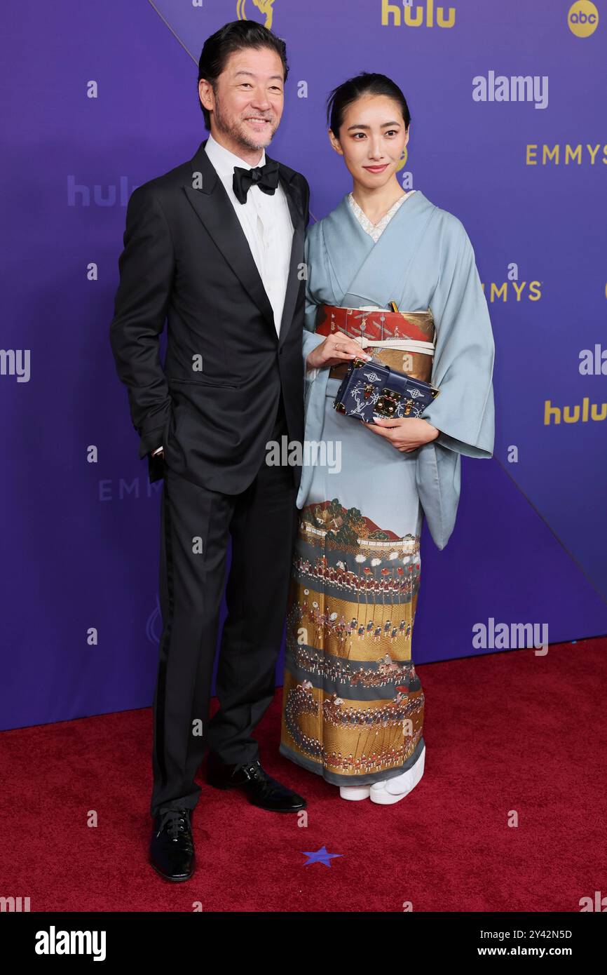 Tadanobu Asano and Kurumi Nakata poses for a Red Carpet portrait at the 76th Emmy Awards on ...