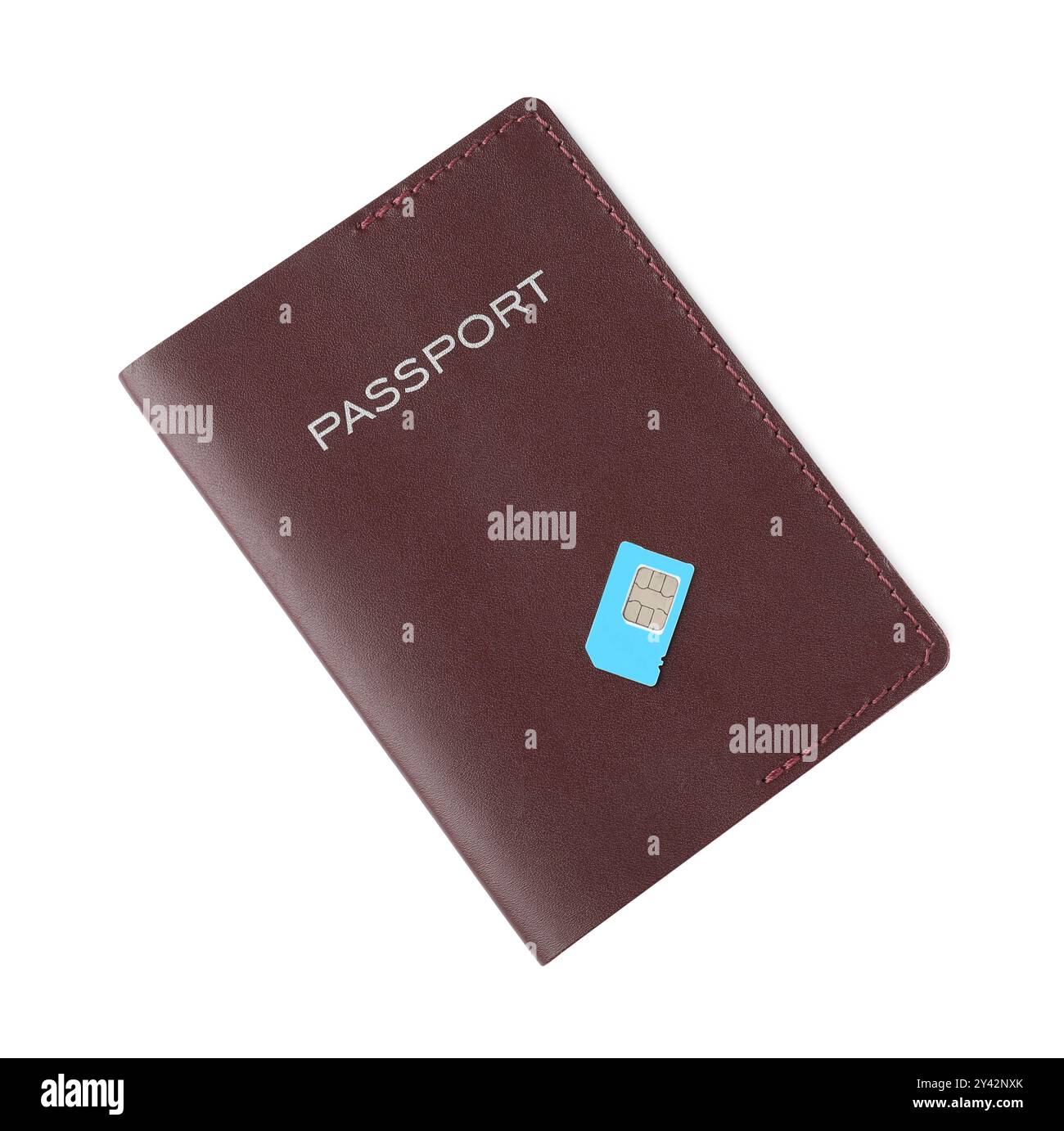 Passport and SIM card isolated on white, top view Stock Photo - Alamy