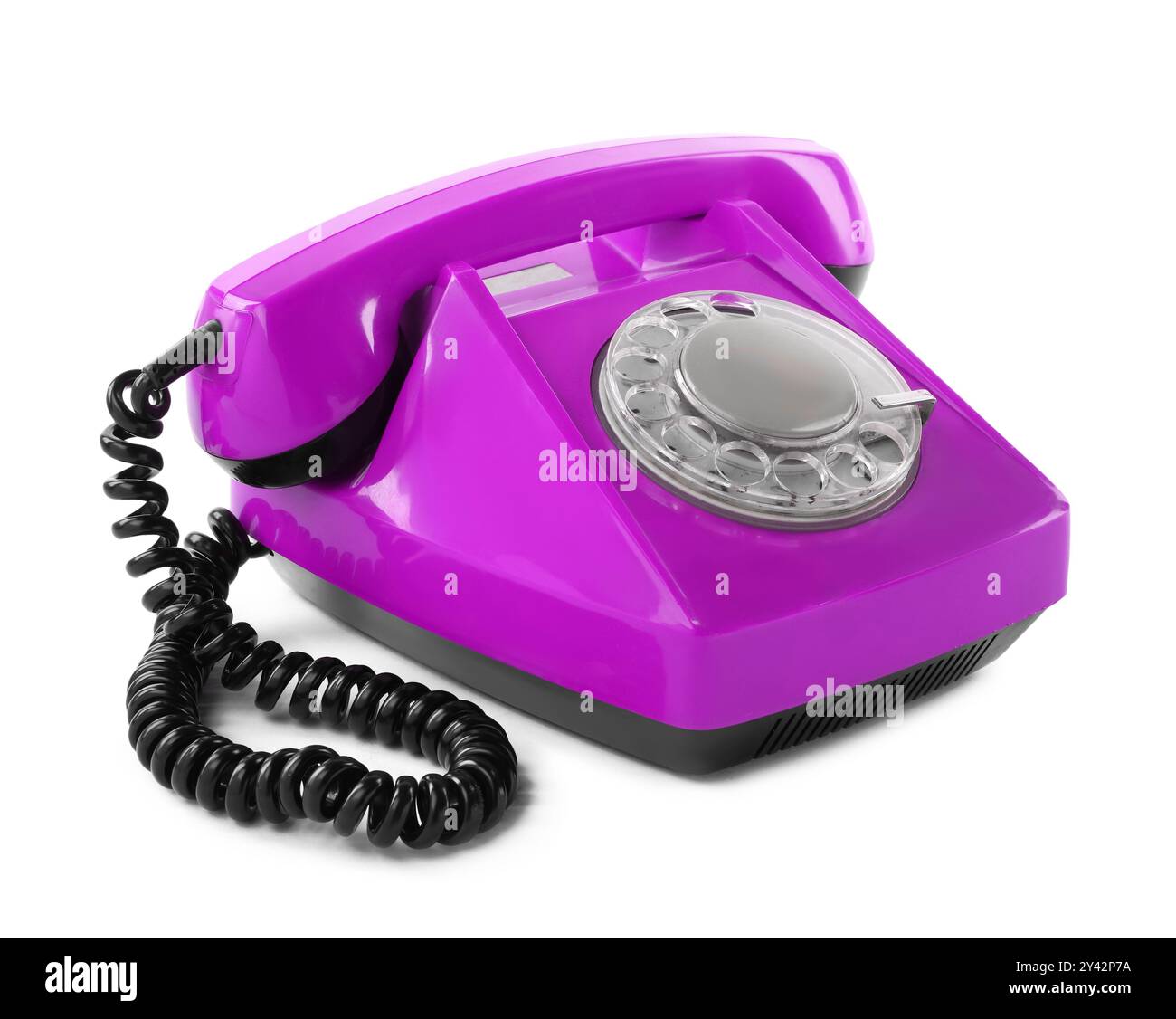 Old violet telephone with rotary dial isolated on white Stock Photo - Alamy