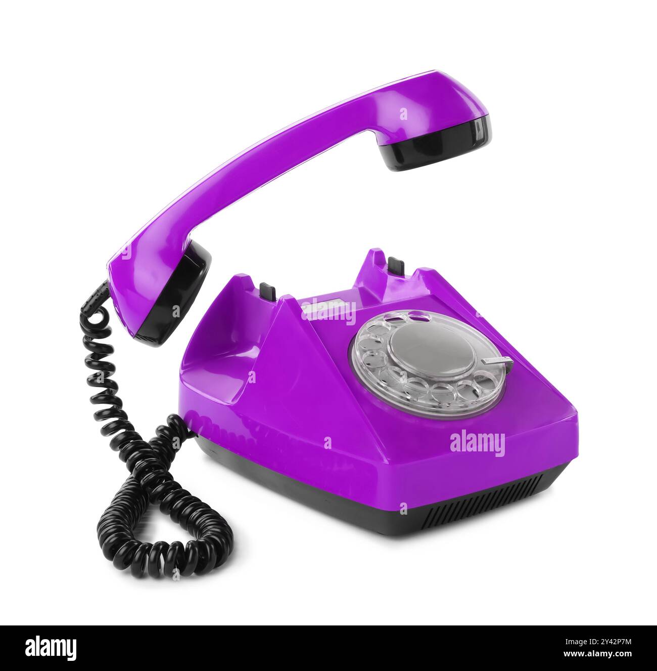 Old violet telephone with rotary dial isolated on white Stock Photo - Alamy