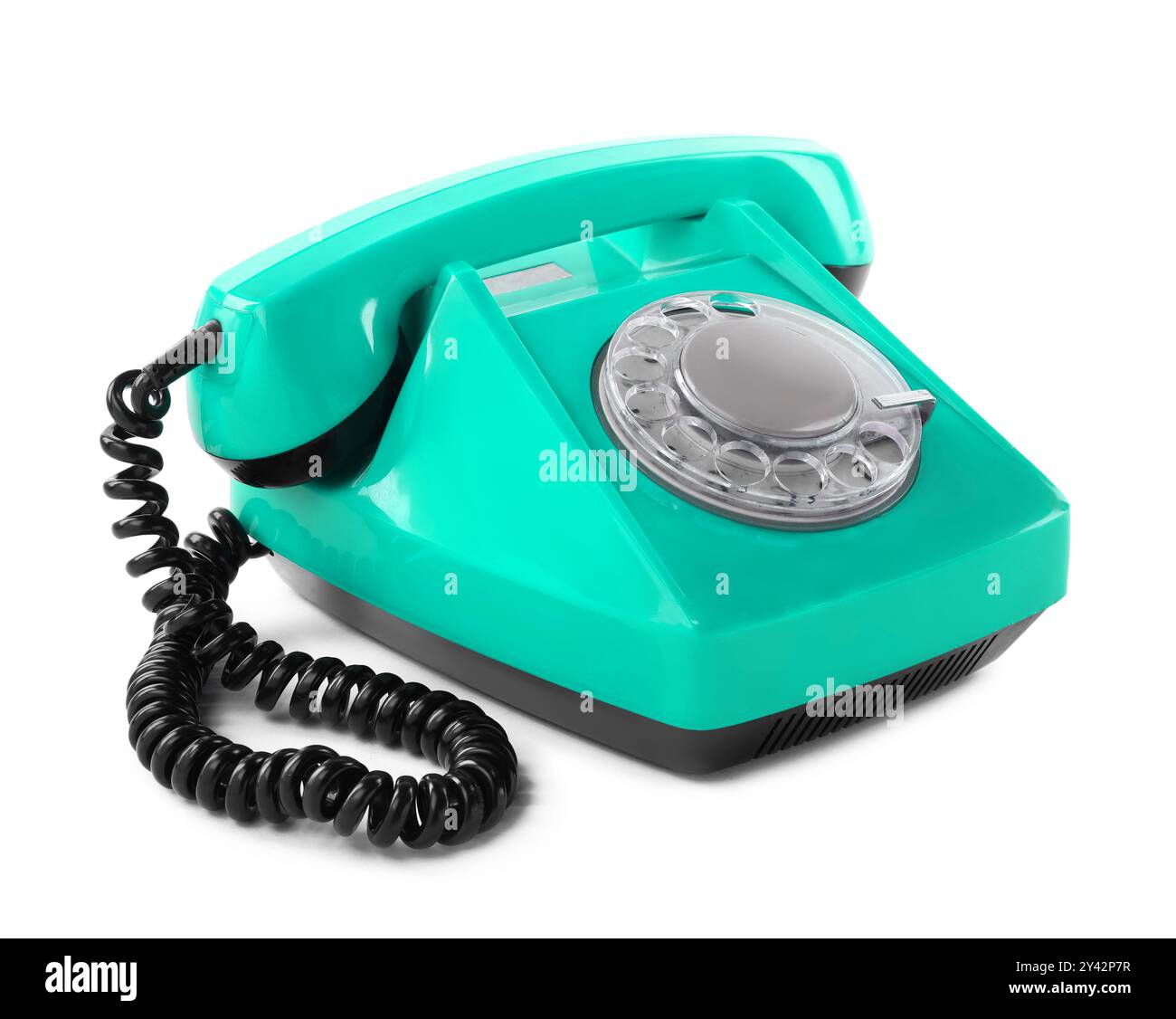 Old turquoise color telephone with rotary dial isolated on white Stock ...