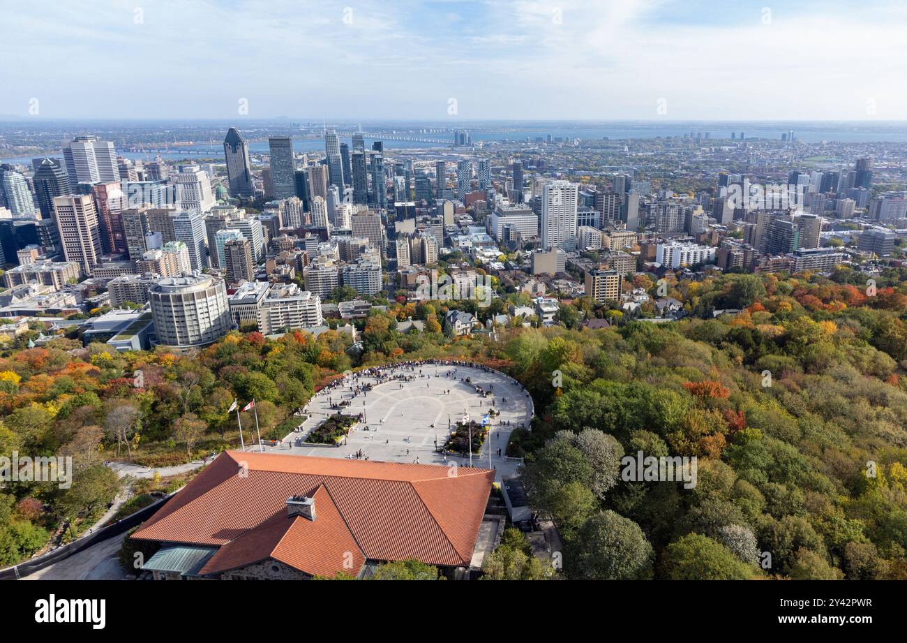 Aerial view Downtown Montreal city skyline panorama in autumn. Mount ...