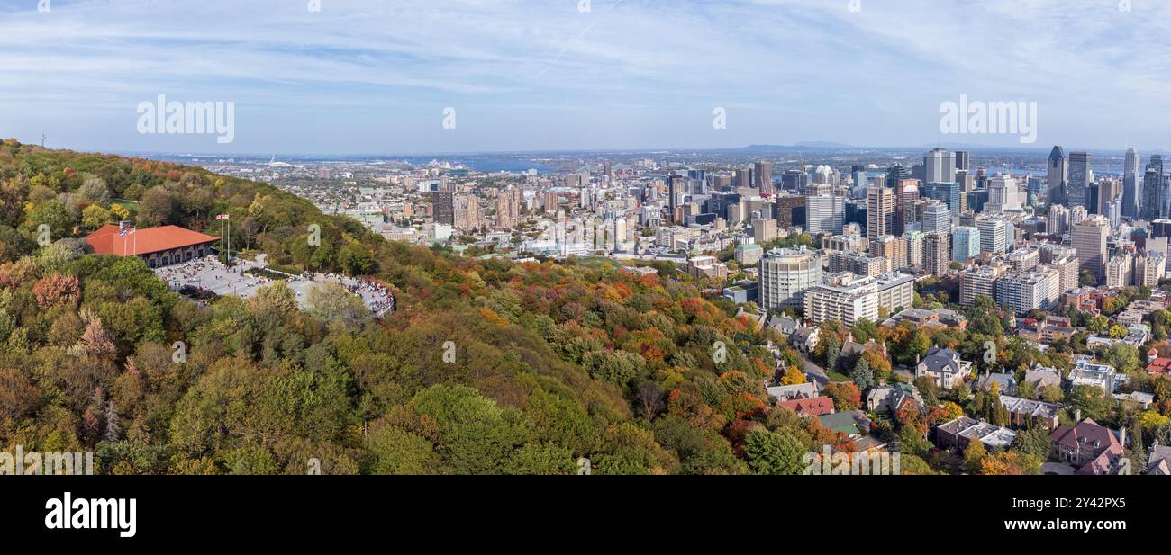 Aerial view Downtown Montreal city skyline panorama in autumn. Mount ...
