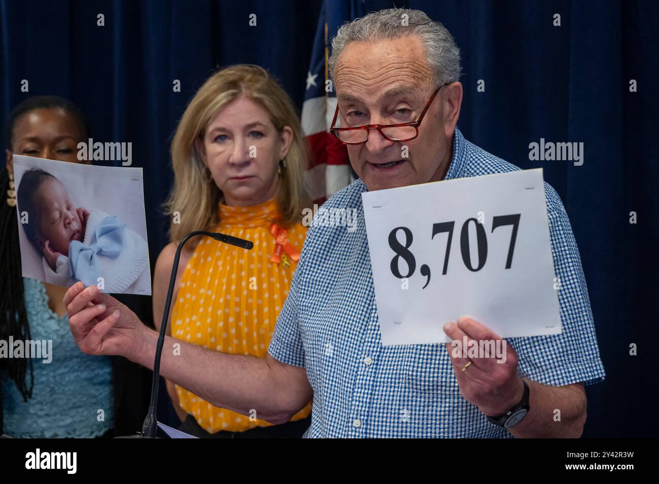 Senate Majority Leader, Chuck Schumer (D-NY), standing with New York ...