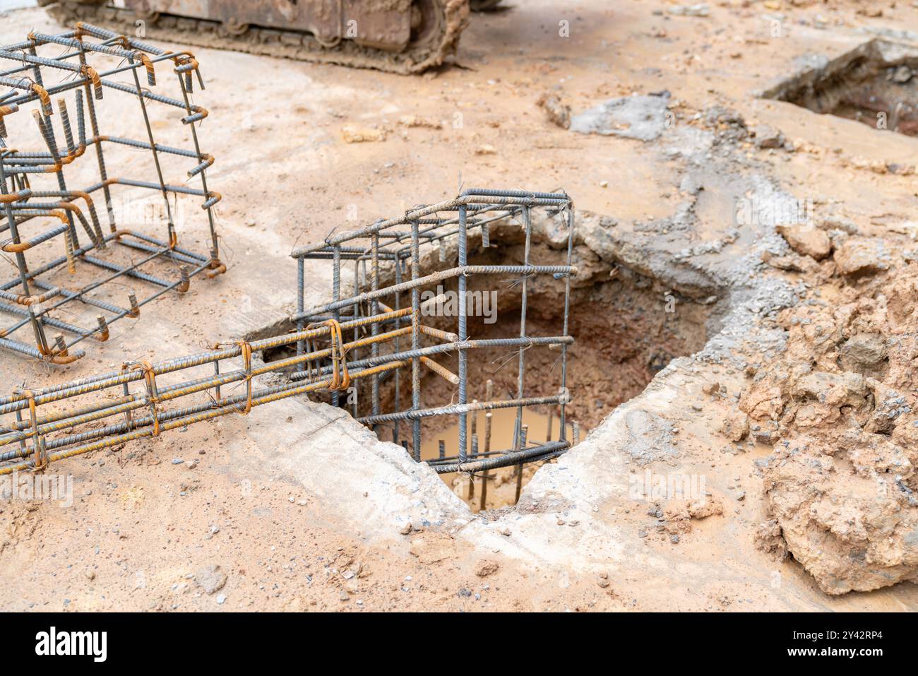 Prepare reinforcement column for pour concreat footing in construction ...