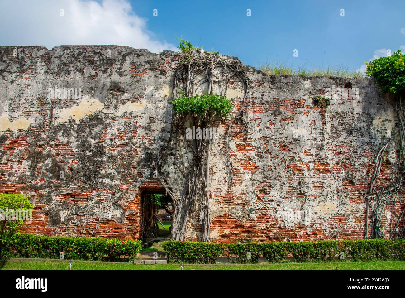 The Wall of Fort Zeelandia in Anping Old Fort in Tainan of Taiwan. Original wall of red bricks ...