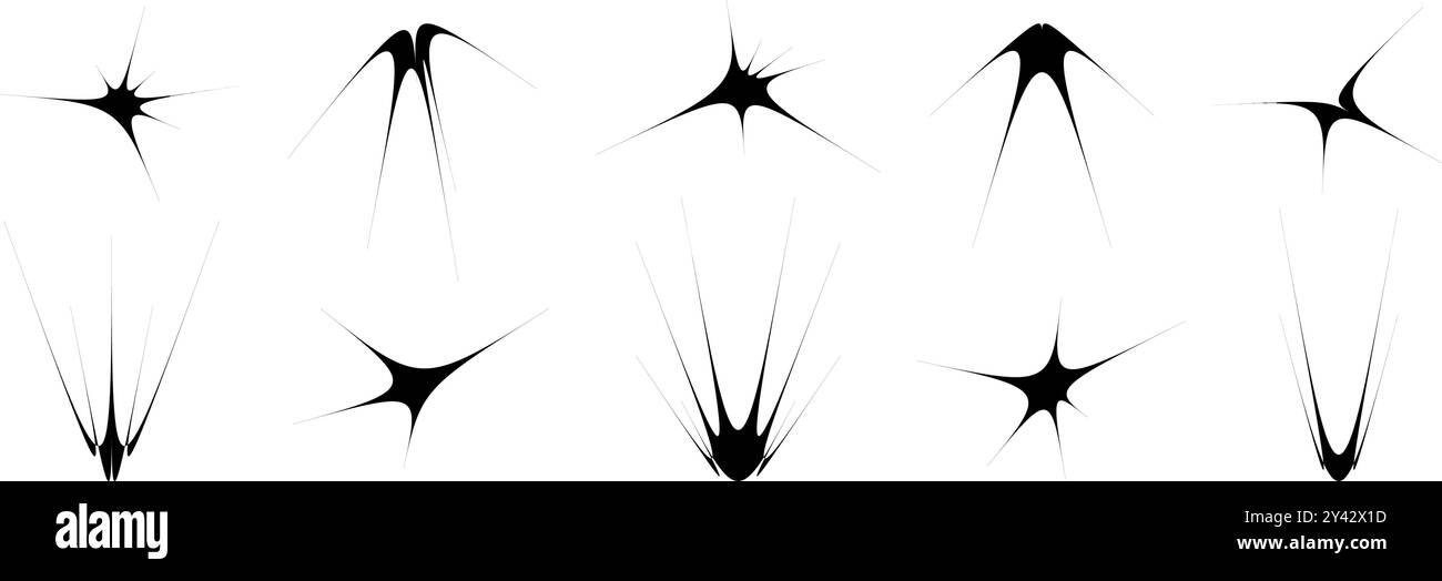 Black thin quirky thorn element set. Sharp star shapes and angular ...