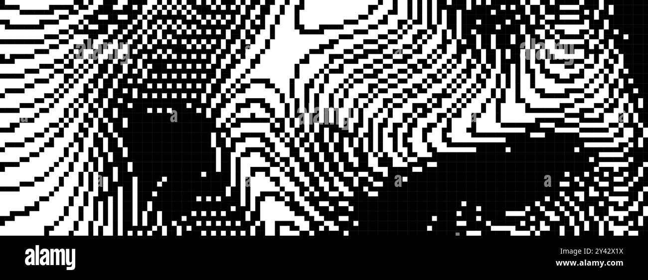 Dithered wavy curved line texture. Black 8 bit pixel glitch background ...