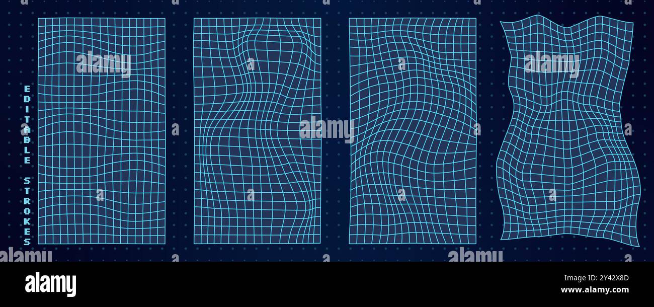Wavy 3D Wireframe Grid Shapes in Abstract Mesh Stock Vector Image & Art ...