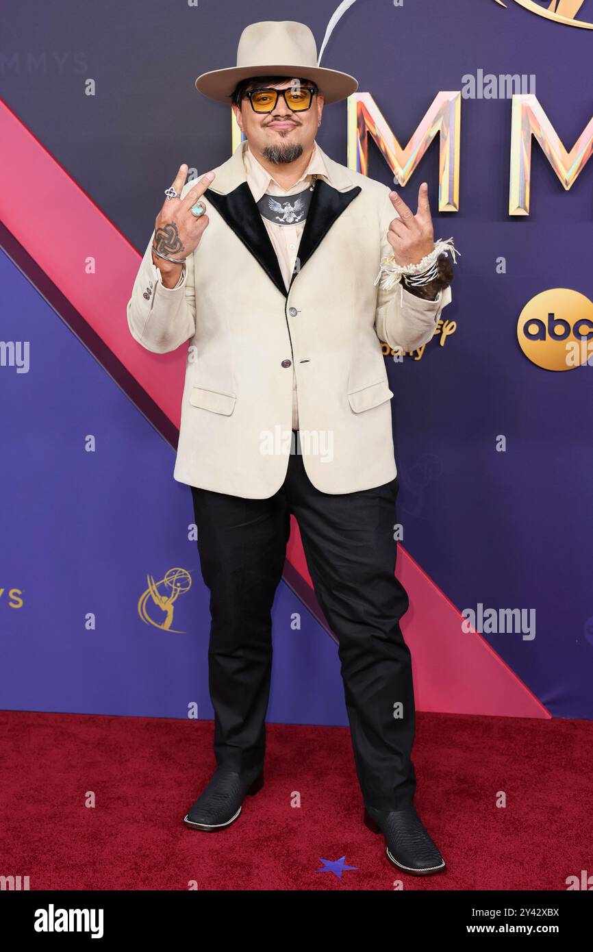 Sterlin Harjo poses for a Red Carpet portrait at the 76th Emmy Awards ...