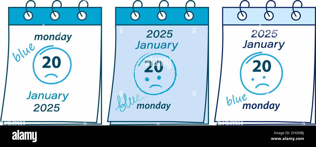 Calendar pages on a spring with the date 2025, January 20 sad emoticon ...