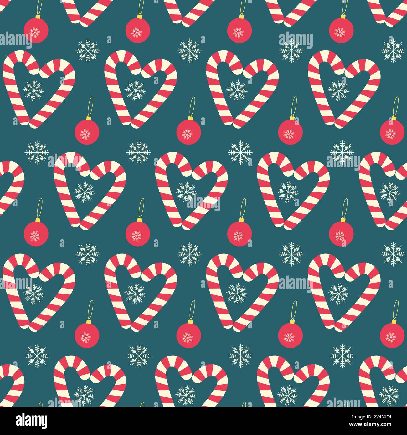 Candy Canes heart shaped with Christmas toy and snowflake Seamless ...