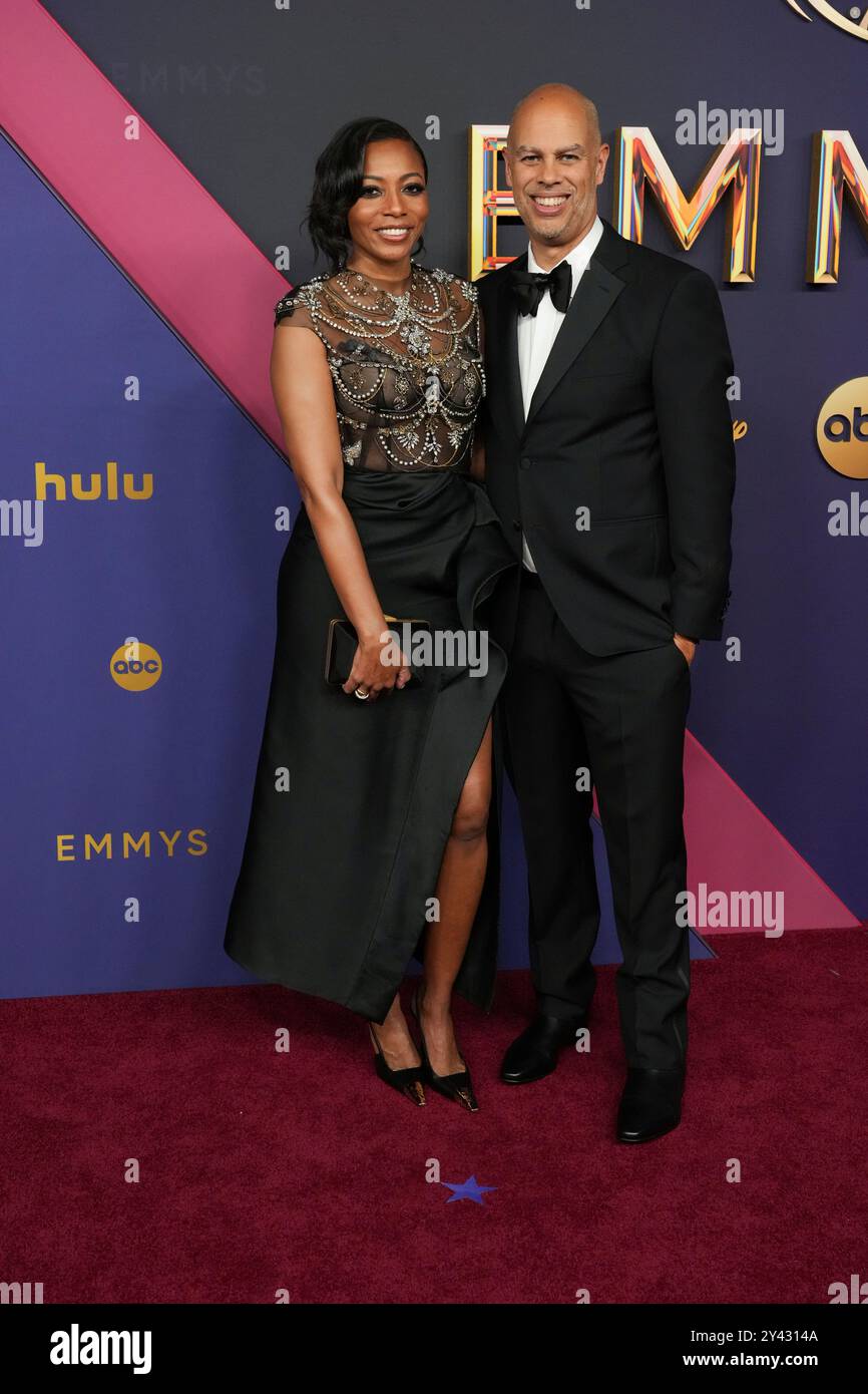 Dionne Harmon and Jesse Collins pose for a Red Carpet portrait at the 76th Emmy Awards on Sunday ...