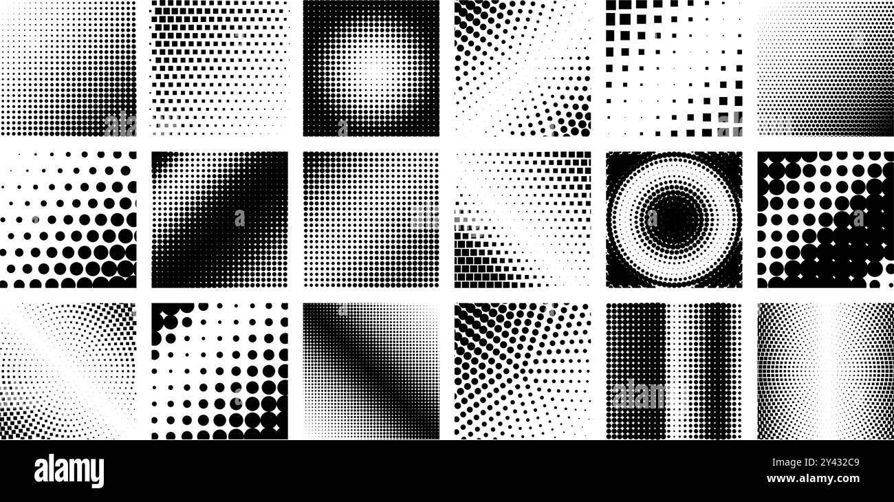A collection of black and white half tone dots banners. Vector ...