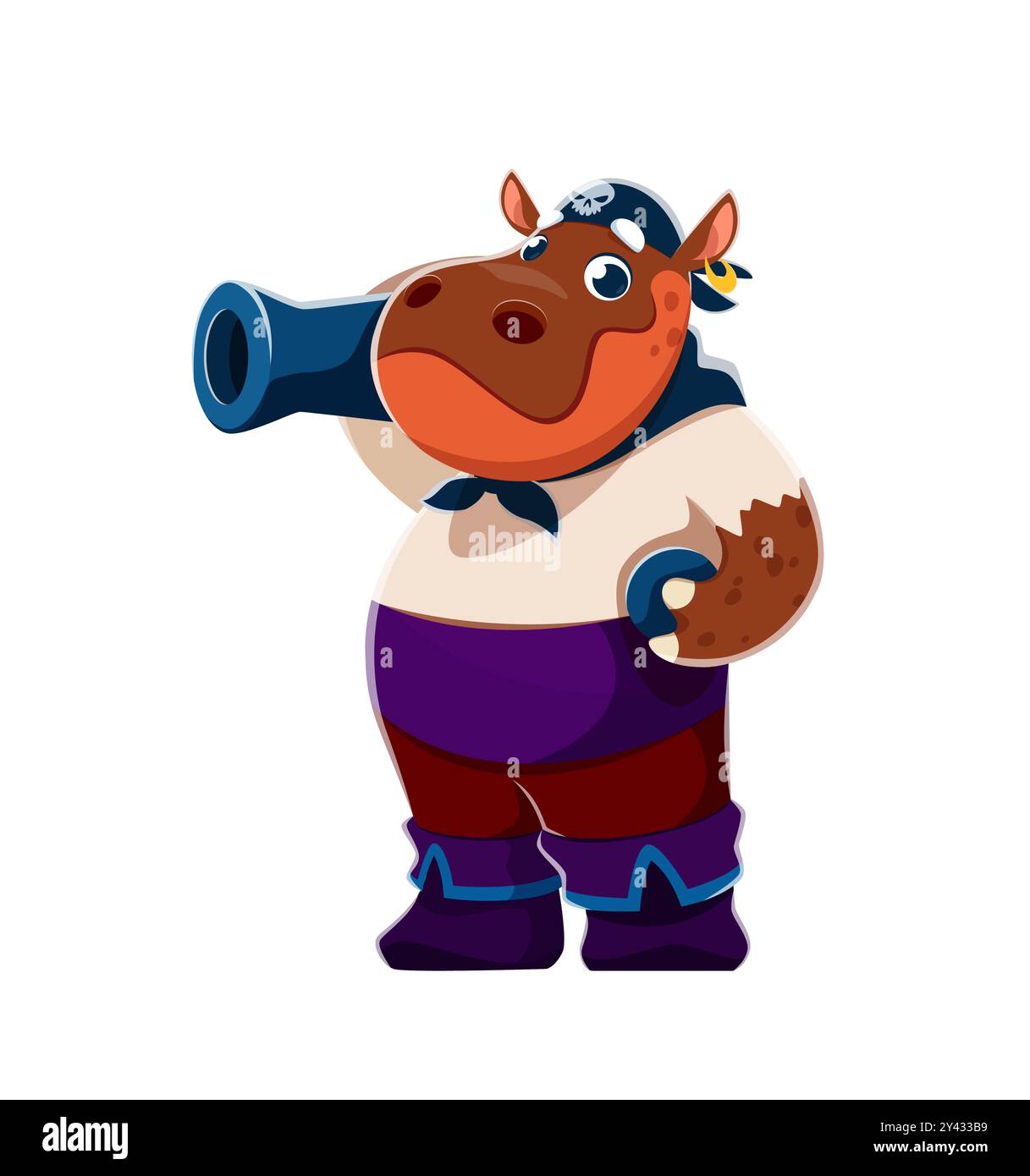 Cartoon hippo animal pirate character. Corsair gunner hippopotamus ...
