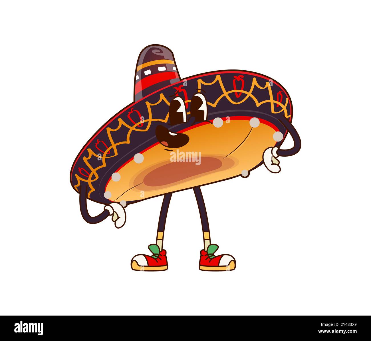 Funny groovy Mexican sombrero hat character. Isolated cartoon vector ...