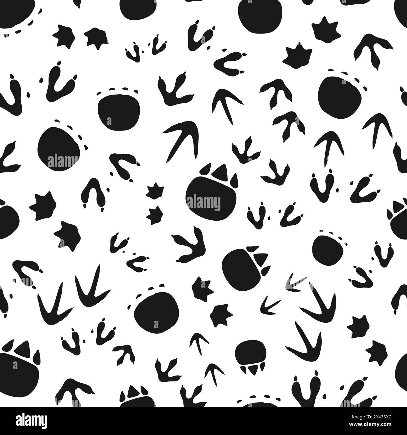 Dinosaur footprints seamless pattern background. Vector black and white ...