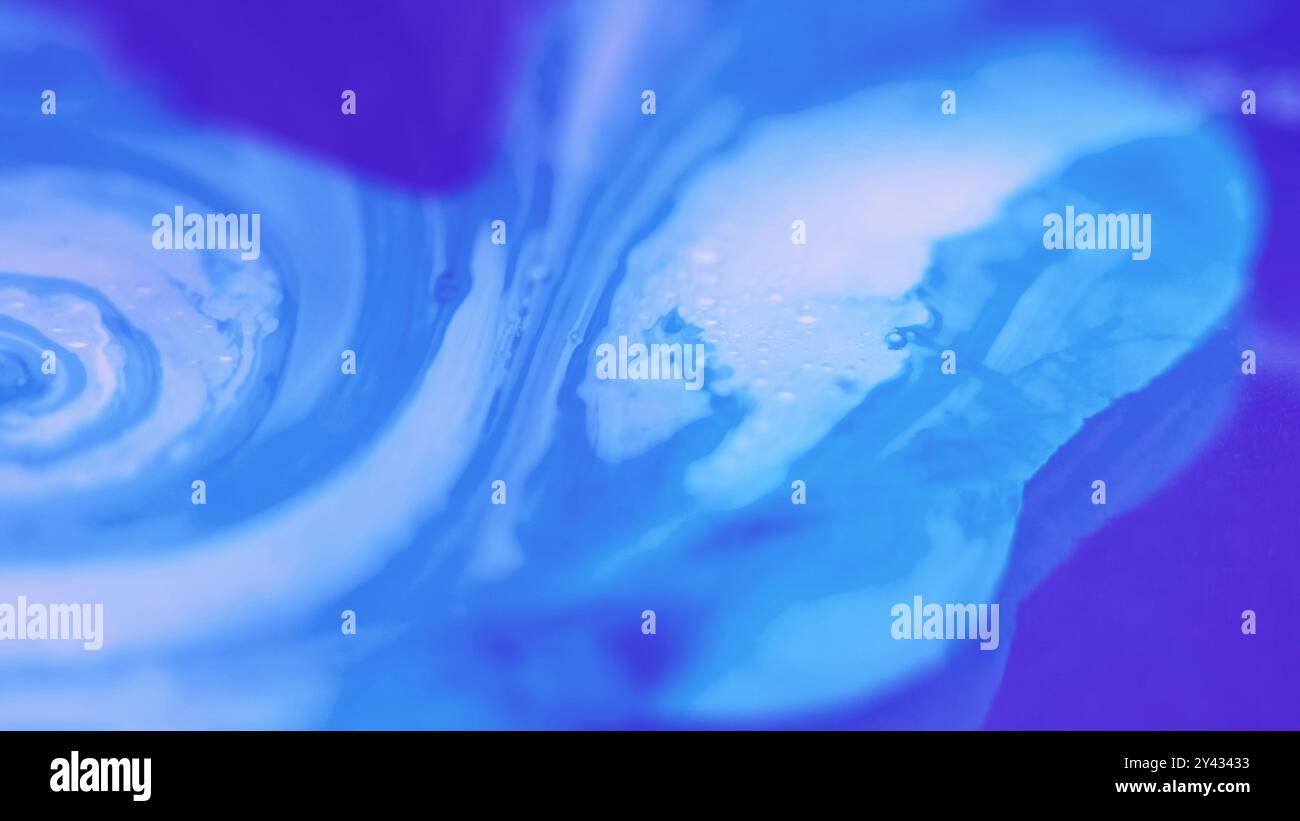 Paint swirl. Bubble fluid. Defocused blue white color oil emulsion ...