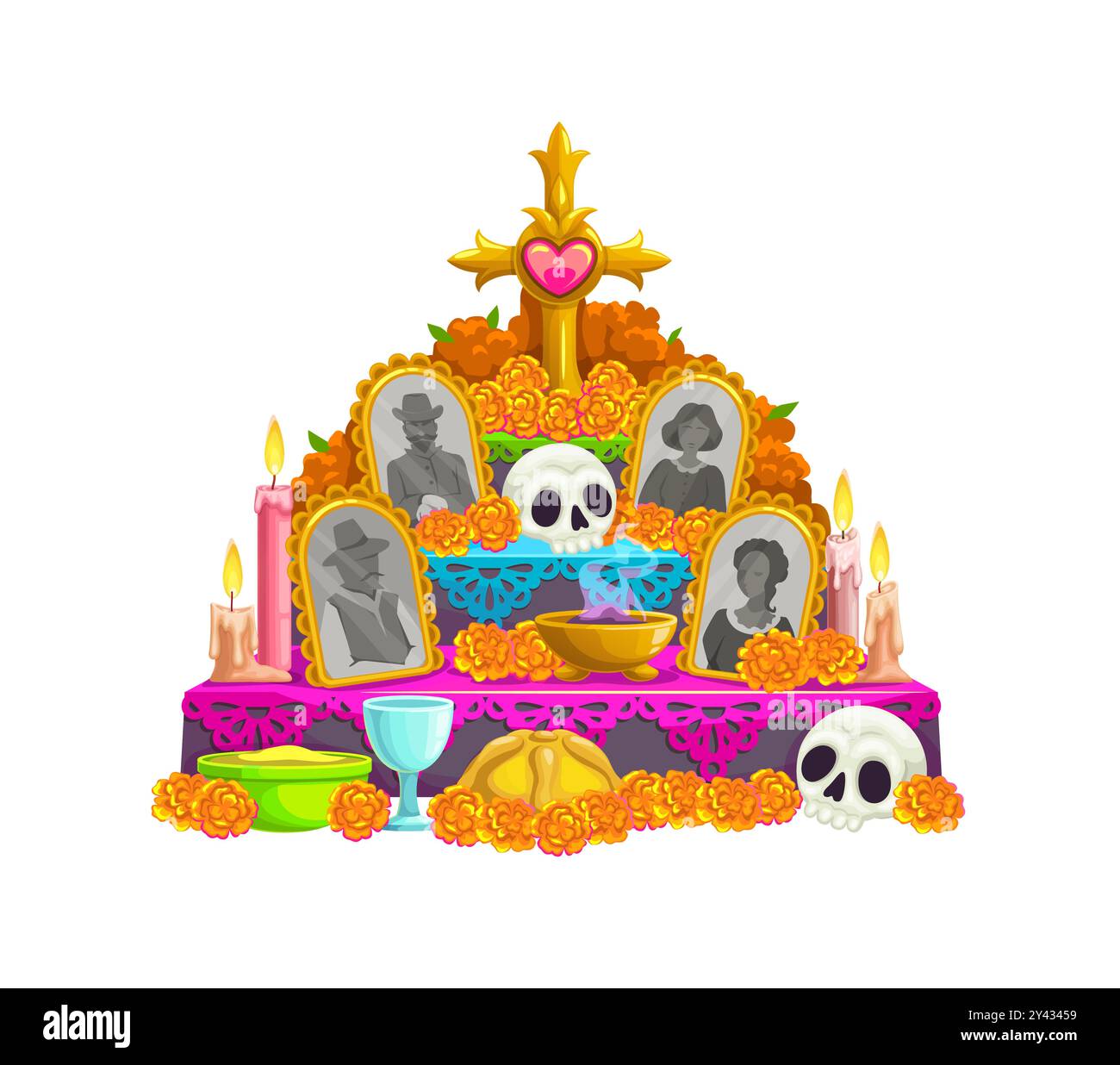 Mexican cartoon day of the dead dia de los muertos ofrenda altar ...