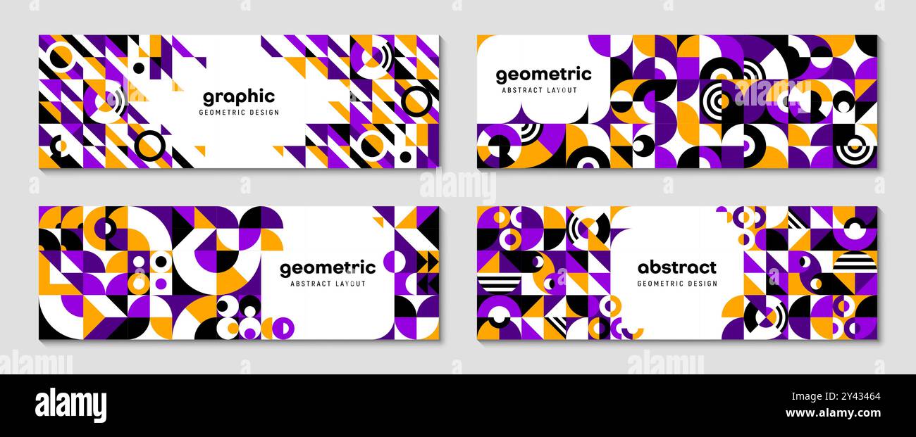 Abstract modern geometric Bauhaus horizontal banners featuring yellow ...