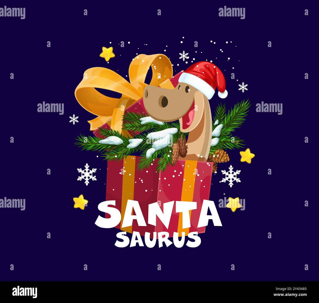 Christmas dinosaur Santa with gifts for winter holiday greetings ...