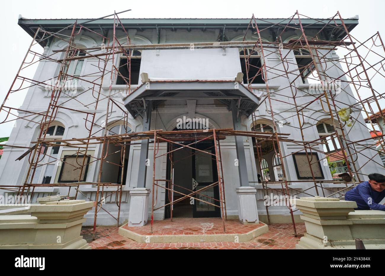 Renovation, restoration work being down at an old, colonial era mansion ...