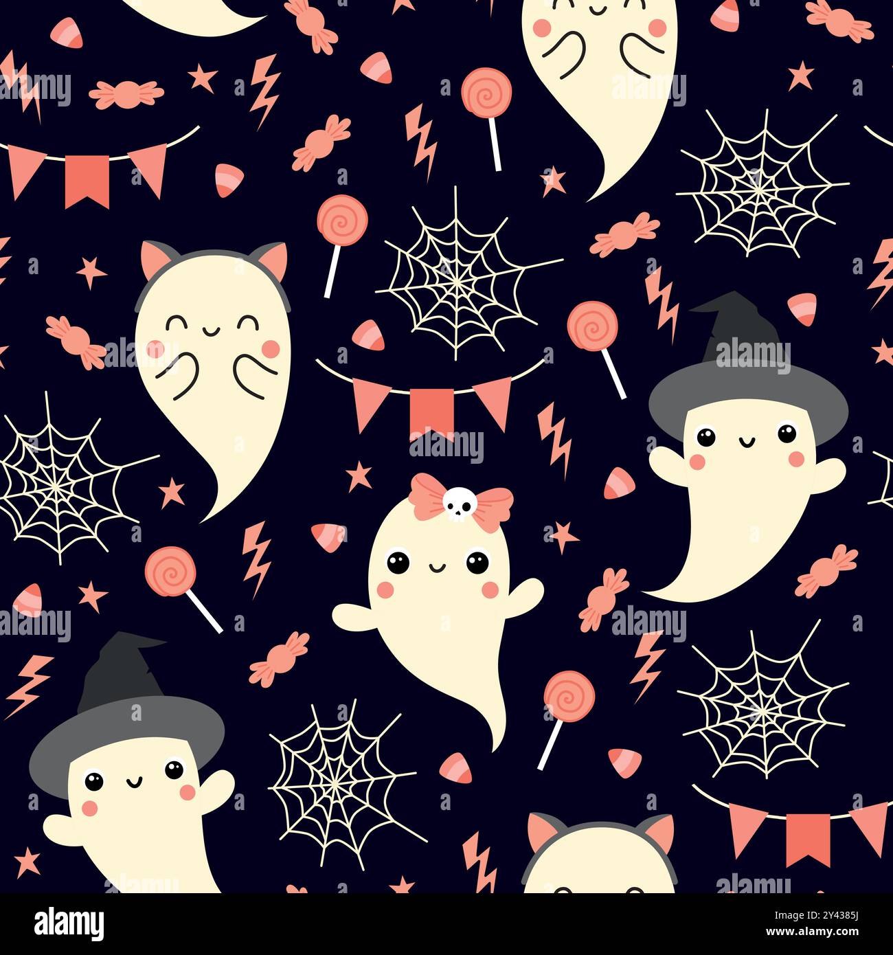 Halloween pattern with cute ghosts Stock Vector Image & Art - Alamy
