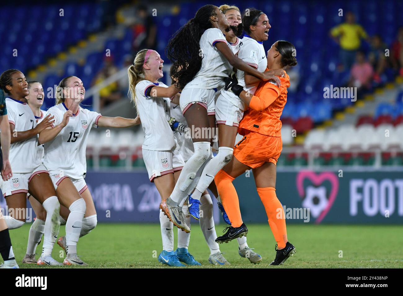 Cali, Colombia. 15th Sep, 2024. Goalkeeper, Teagan Wy, Maddie Dahlien, Savannah King, Heather ...