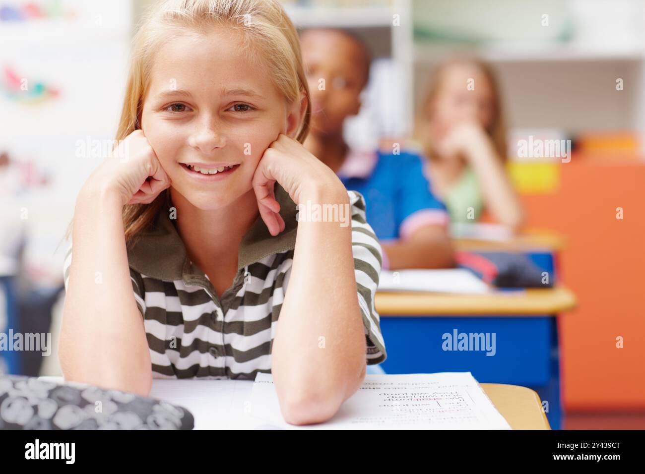 Smile, portrait and girl in classroom for education, growth and child ...