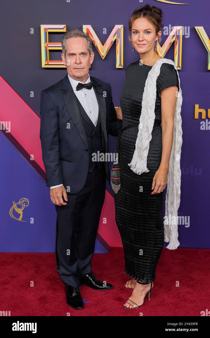 Tom Hollander and Fran Hickman poses for a Red Carpet portrait at the 76th Emmy Awards on Sunday ...