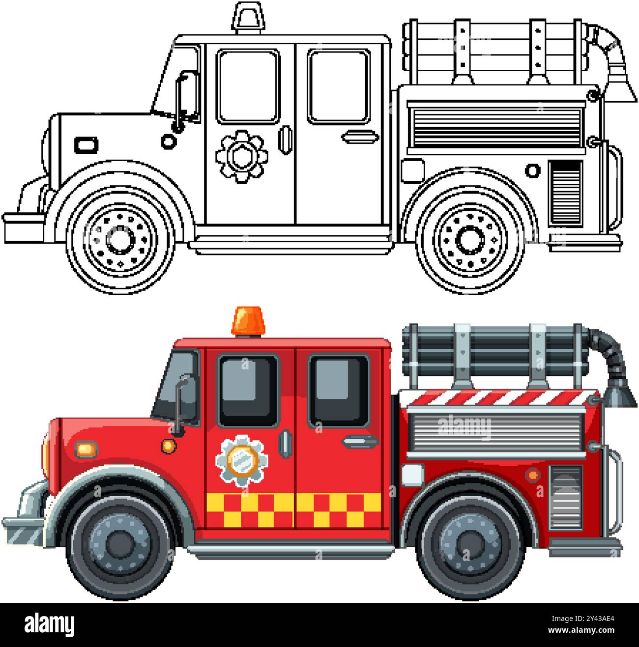 Detailed fire truck in color and outline versions Stock Vector Image ...