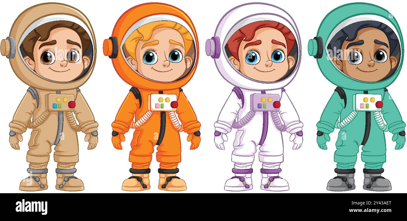 Four cartoon astronauts in different colored spacesuits Stock Vector ...