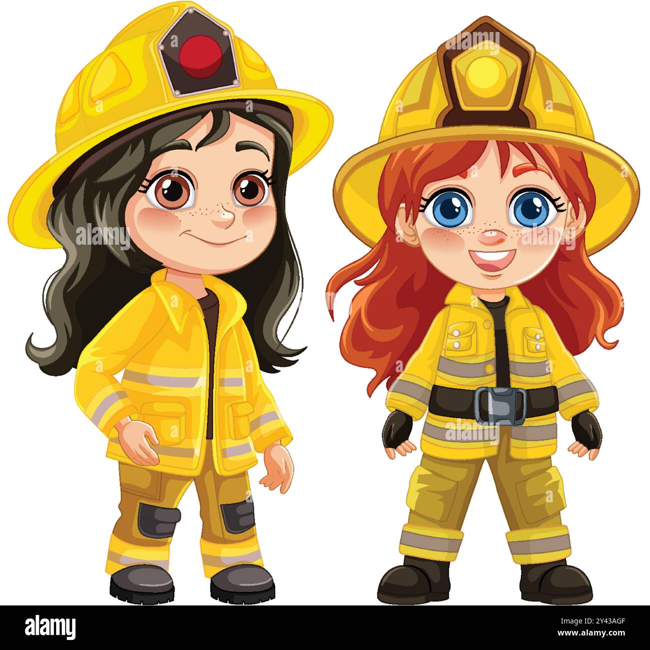 Two cartoon firefighters in yellow uniforms Stock Vector Image & Art ...