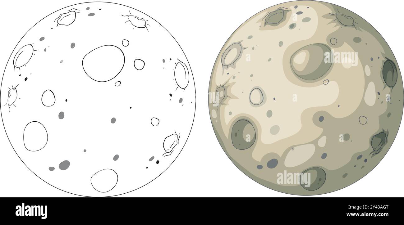 Detailed moon illustration in color and outline Stock Vector Image ...