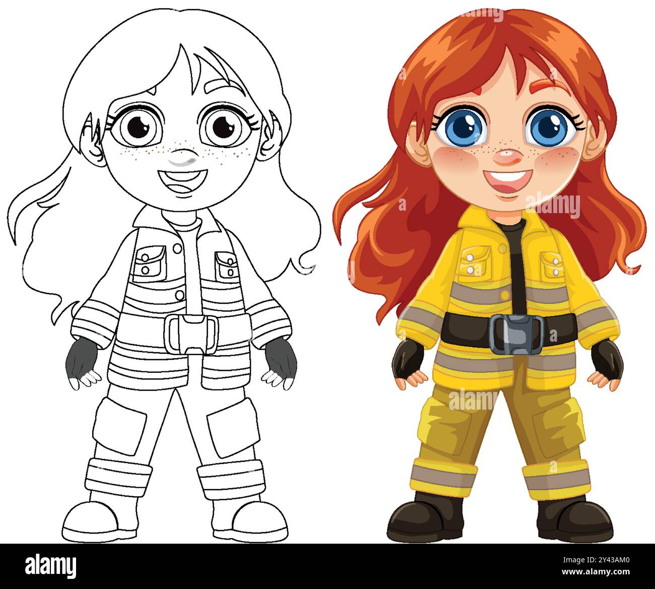Cute girl in firefighter uniform Stock Vector Image & Art - Alamy