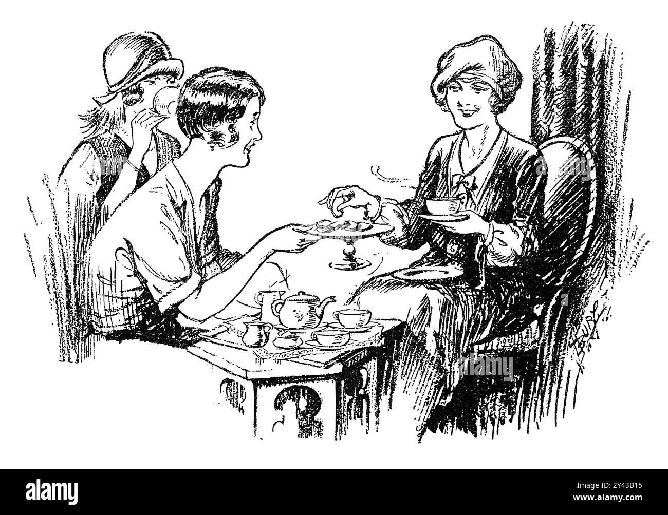 1920s afternoon tea illustration Black and White Stock Photos & Images ...