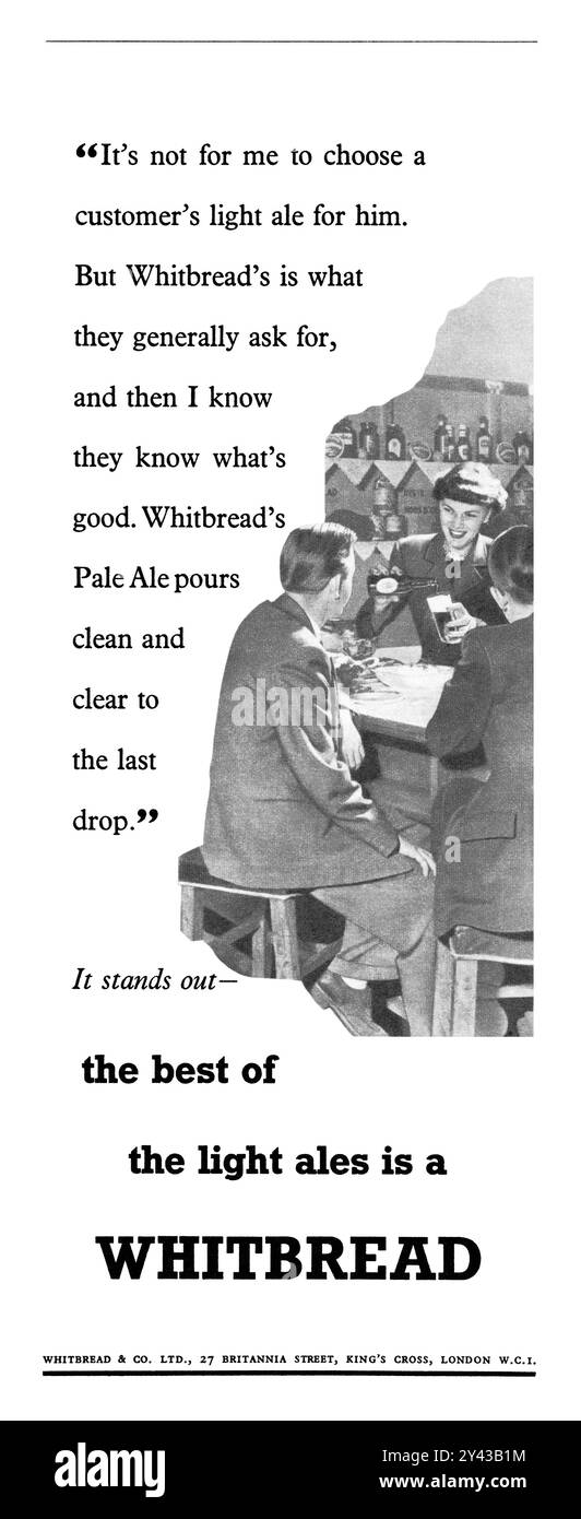 1952 British beer advertisement for Whitbread Pale Ale Stock Photo - Alamy
