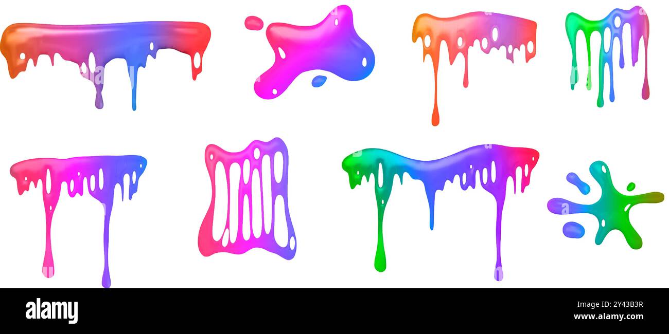 Rainbow colored slime mucus drip. Realistic 3d vector illustration set ...