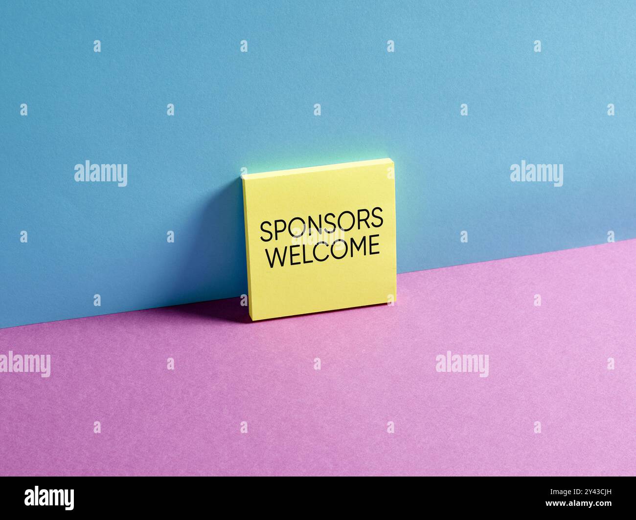 Sponsorship concept. The message sponsors welcome on a sticky note ...