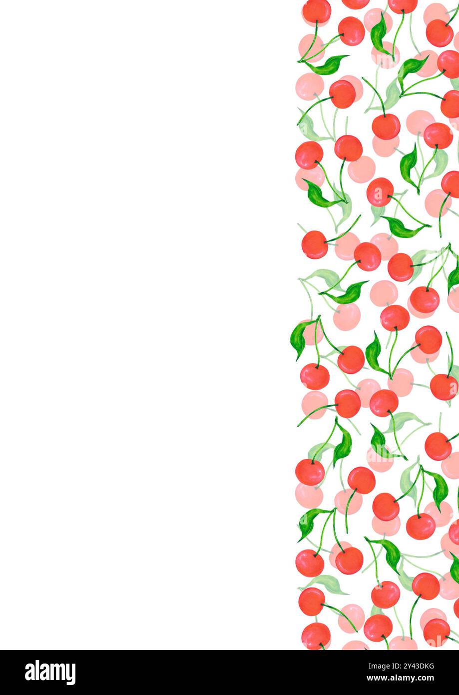 Hand drawn watercolor ripe cherries with green leaves wreath frame ...