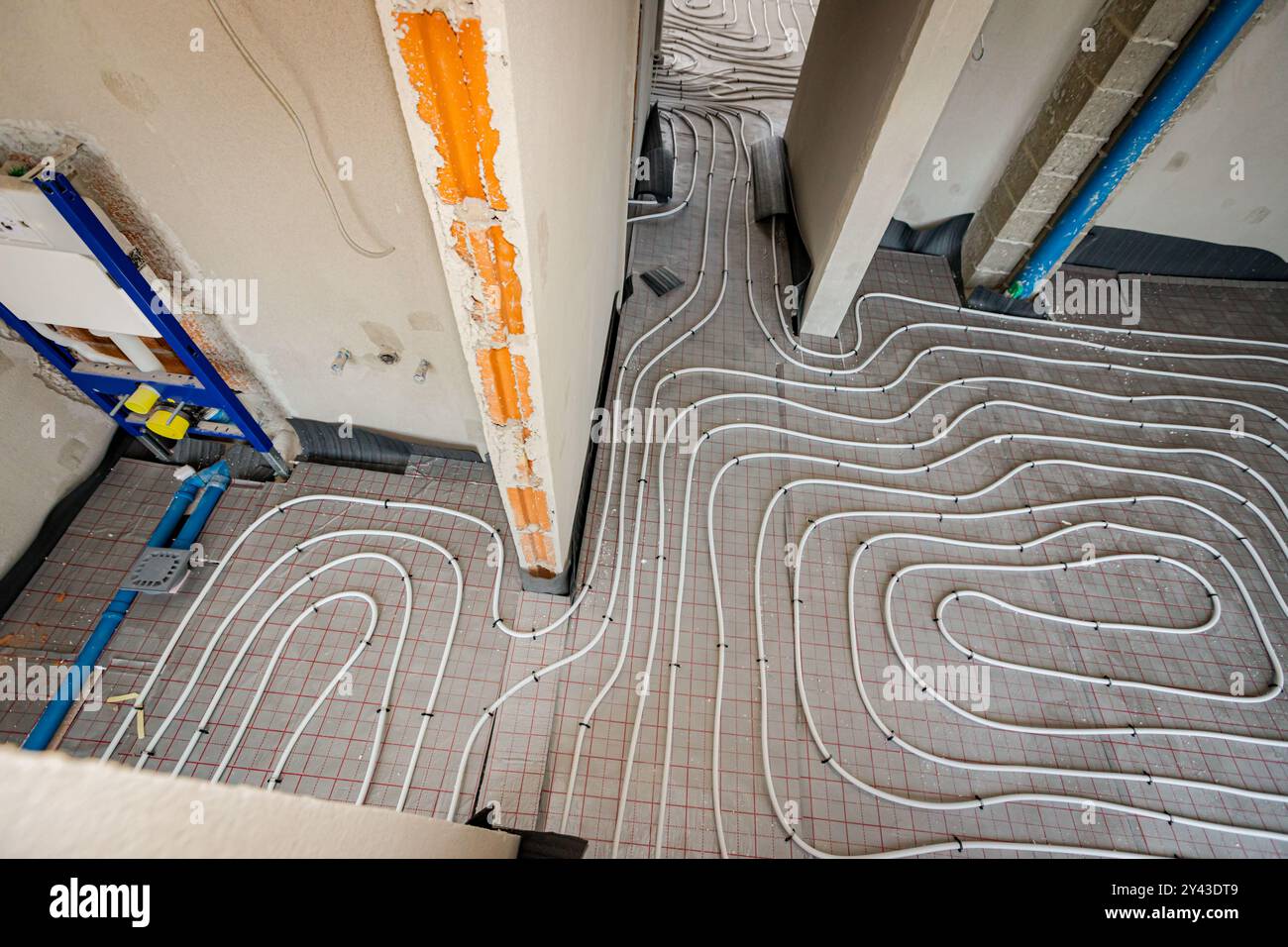 Pipe system of floor heating mounted in residential building under ...